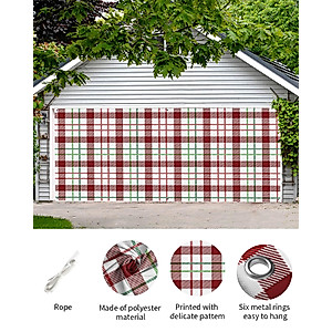 Rocking Giraffee Garage Door Cover Tile Red and Green Grid Garage Door Banner Hanging Backdrop Banner Photo Background Indoor Outdoor Wall Party Decoration 7x8 Ft