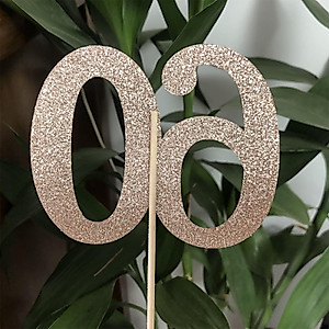 10-Pack Double Sided Glitter 60th Birthday Centerpiece Anniversary Centerpiece Sticks, Number 60 Table Topper Cake Topper for 60th Birthday Anniversary Table Party Decorations (Double Sided rose gold)