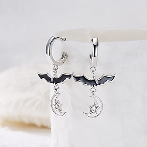 Bat Earrings for Women 925 Sterling Silver Bat Dangle Earrings Halloween Crescent Moon Bat Drop Earrings Bat Jewelry Gift for Women Halloween Gifts