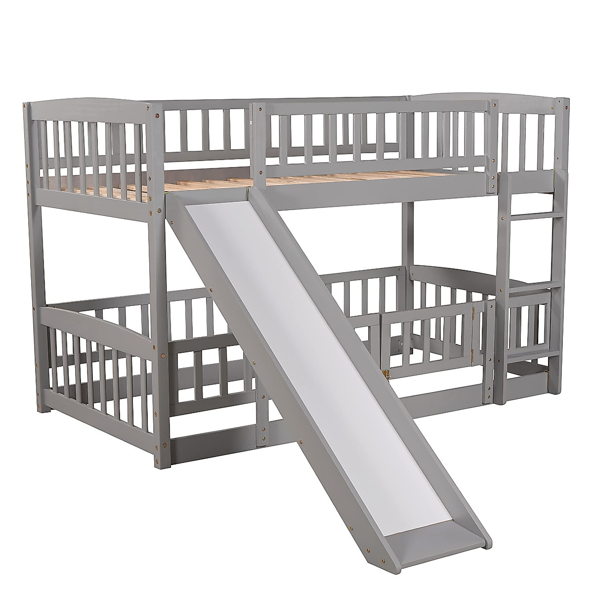 Twin Over Twin Bunk Bed with Fence Door,Slide and Ladder - Bunk Bed for Family, Kids, Teens,No Box Spring Needed