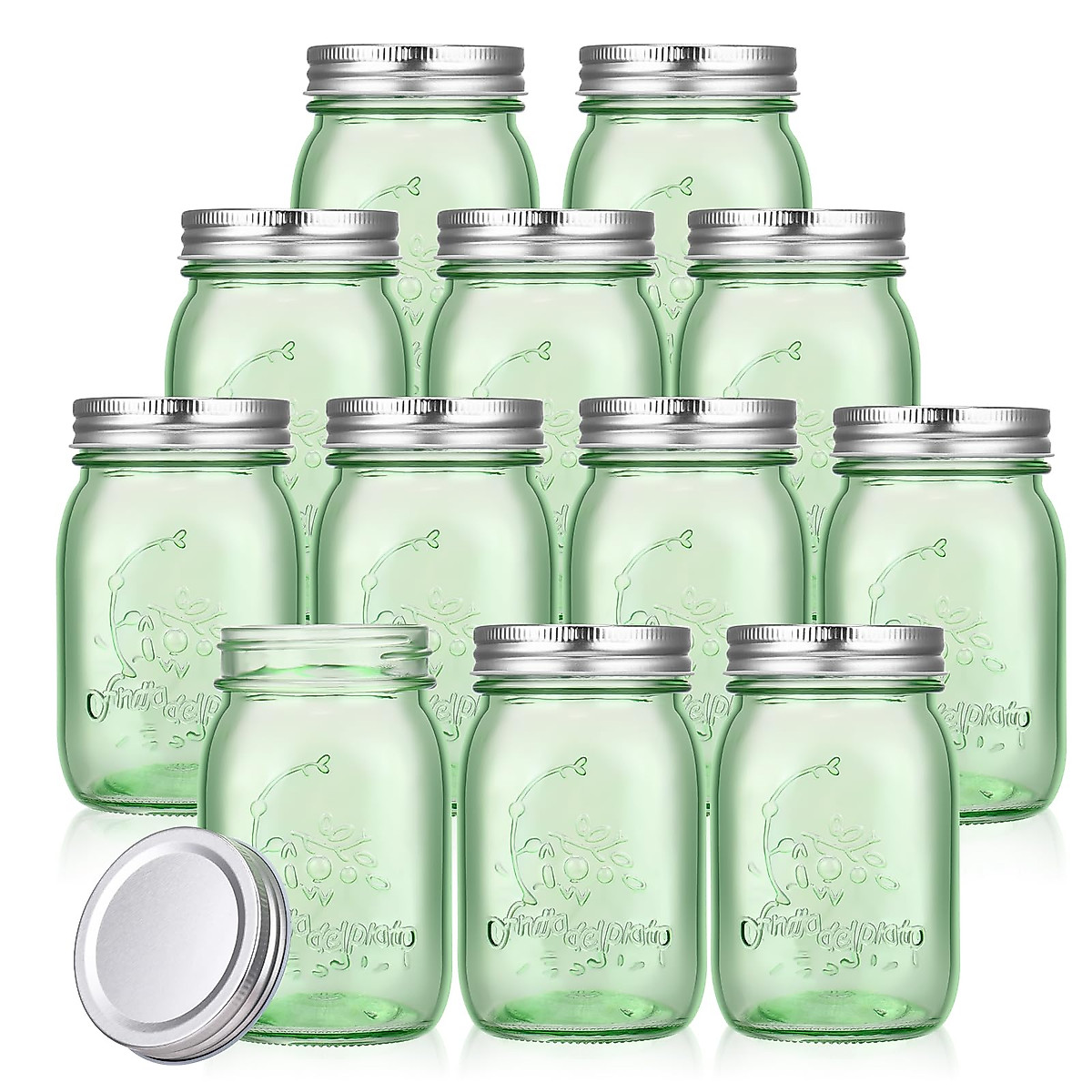 Pinkunn 12 Pcs Mason Jars with Lids 16 Oz Regular Mouth Pint Canning Jars Vintage Glass Jars Bulk Airtight Multifunction Mason Jars for Storage Canning Pickling Preserving Fermenting DIY Craft (Green)