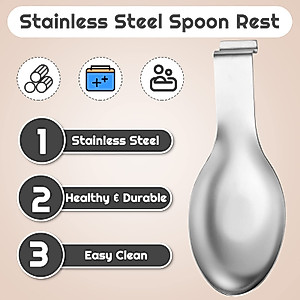 6 Pcs Stainless Steel Spoon Rest Spatula Ladle Holder Large Size Spoon Rest for Stove Top Heavy Duty Spatula Holder for Countertop Dishwasher Safe Utensil Rest for Kitchen, 3.8 x 9.6 Inch (Silver)