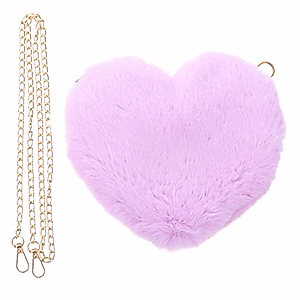 TENDYCOCO Heart Shaped Clutch Purse Faux Fur Shoulder Bag Crossbody Bag Fluffy Handbag (Violet)