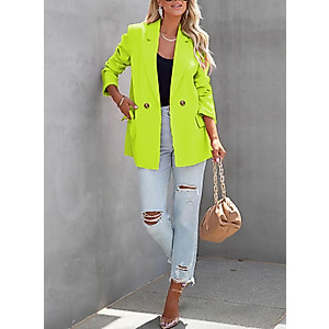 ARTFREE Womens Casual Blazer Button Lapel Long Sleeve Work Business Fashion Blazers Jackets Outfits with Pockets Fluorescent Green XS