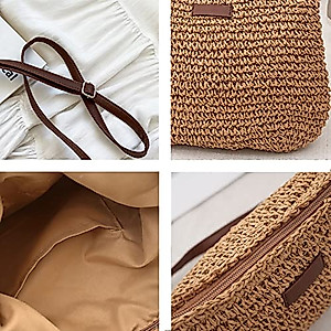 Cmtpuy Summer Beach Bag Women Straw Crossbody Woven Shoulder Handbag Beach Vocation Purse (Khaki)