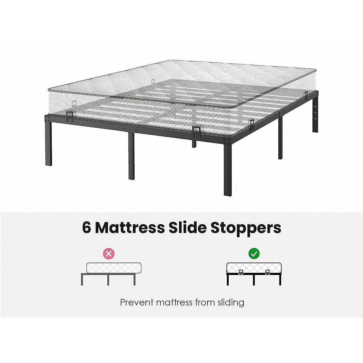 QEROMY Non-Slip Mattress-Gaskets, Mattress-Slide-Stopper, Mattress-Holder for Metal Bed Frame, Wide Adaptability & Adjustable Size, 6 PCS, Black