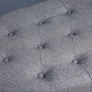 HOMCOM Half Moon Storage Ottoman, Upholstered Button Tufted Storage Bench with Lift Lid and Wood Legs, for Living Room, Entryway, Gray