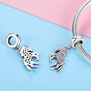 ABAOLA Animals Charm 925 Sterling Silver PET Charm Beads fit Pandora Charms Bracelet & Necklace (Light Purple Shiny Unicorn)