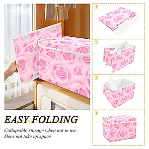 ALAZA Seamless Pattern with Pink Roses Storage Bins with Lids,Fabric Storage Boxes Baskets Containers Organizers for Clothes and Books
