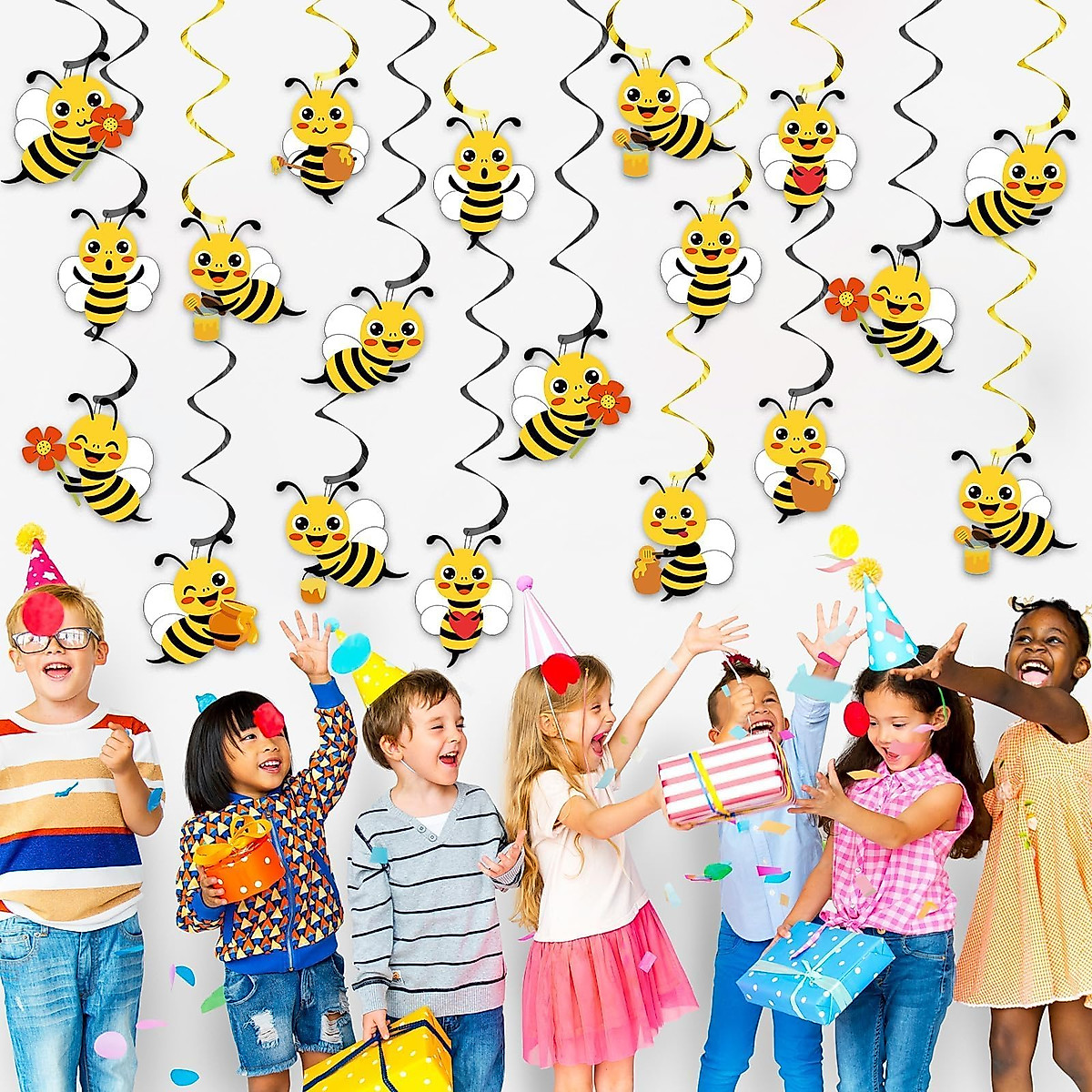 Qyeahkj 84 Pcs Bee Party Decorations Bumble Bee Baby Shower Birthday Party Decorations Hanging Swirl Foil Ceiling Streamers First Bee Themed Party Supplies for Kids Birthday Bee Day Classroom Decor