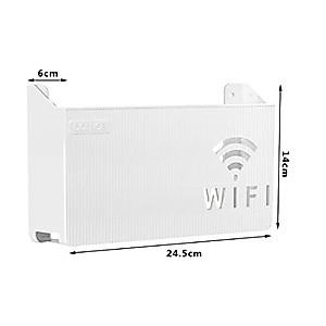 Wall Mounted Wireless WiFi Router Shelf Storage Box, ABS Plastic Cable Storage Box, Hanging Power Decor Stripe Bracket Box for Home Room Power WiFi Router Art Shelf Decor
