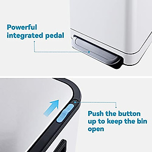 ELPHECO Kitchen Trash Can 13.2 Gallon Stainless Steel Garbage Bin with Soft Slow Lid, 50 Liter Pedal Trash Can, Durable Pedal, Removable Plastic Inner Bucket Waste Bin for Office, Kitchen, White