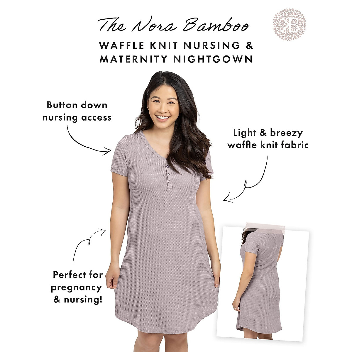Kindred Bravely Nora Waffle Knit Bamboo Nursing & Maternity Nightgown (Pebble, Small)