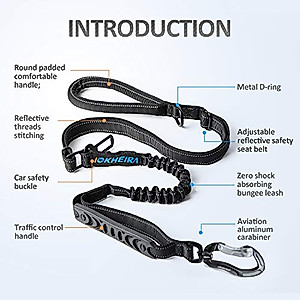 IOKHEIRA Dog Leash, Dog Leash for Large Dogs, Multifunctional Dog Leashes for Medium Dogs, Adjustable Dog Leash with Car Seatbelt, 4-6 FT Strong Bungee Dog Leash