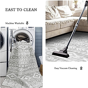 Lahome Boho Moroccan Area Rugs 5x7, Washable Grey Rugs for Bedroom Non-Slip, Low-Pile Soft Tribal Print Living Room Rug, Non-Shed Neutral Geometric Indoor Carpet for Office Playroom Dining Room