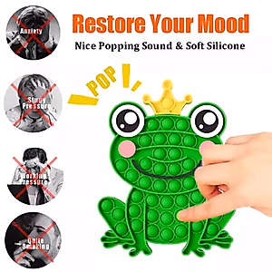 Frog Push Pop Bubble Fidget Toy, Silicone Animal Sensory Squeeze Toy, Stress Relief, Anti-Anxiety, ADHD, Autism, Special Fidget Popper Gift for Kids and Adults, 1 Count (Frog)
