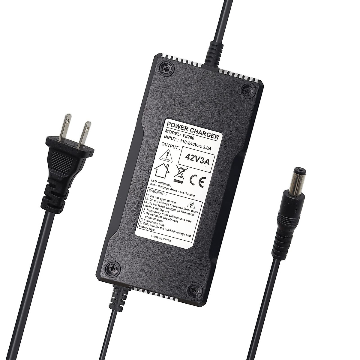 Eseegoo 42V 3A Power Charger Adapter for 36V Lithium Battery 10 Series 10S Lithium Battery Pack, Li-ion Battery Charger DC 5.5 * 2.1 with a 5.5 * 2.5mm Tip