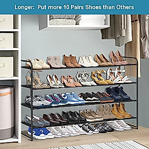 KIMBORA 4 Tier Long Shoe Rack for Closet Floor,Wide Shoe Shelf Storage Organizer Stackable Shoe Organizer for Closet, Bedroom 30-Pairs (Black)