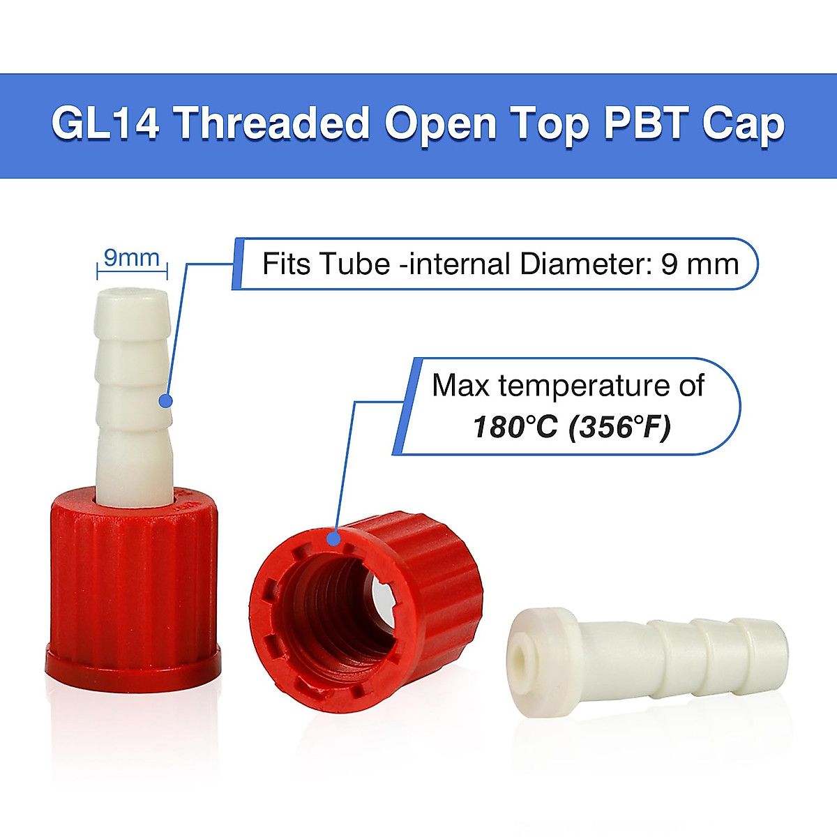 ALWSCI Lab Gas Washing Bottle Glass 1000mL Graduated Lab Buffer Bottle, Drechsel Head GL45 with Filter disc Adjustable Immersion, 2 threads GL14 PBT Red Screw Cap, 1set