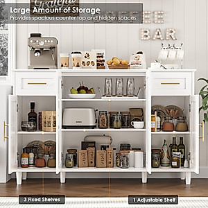 HOSTACK 55" Modern Sideboard Buffet Cabinet with Storage, Large Kitchen Buffet Storage Cabinet with Drawers and Shelves, Wood Coffee Bar Cabinet with Gold Handles for Kitchen, Living Room, White