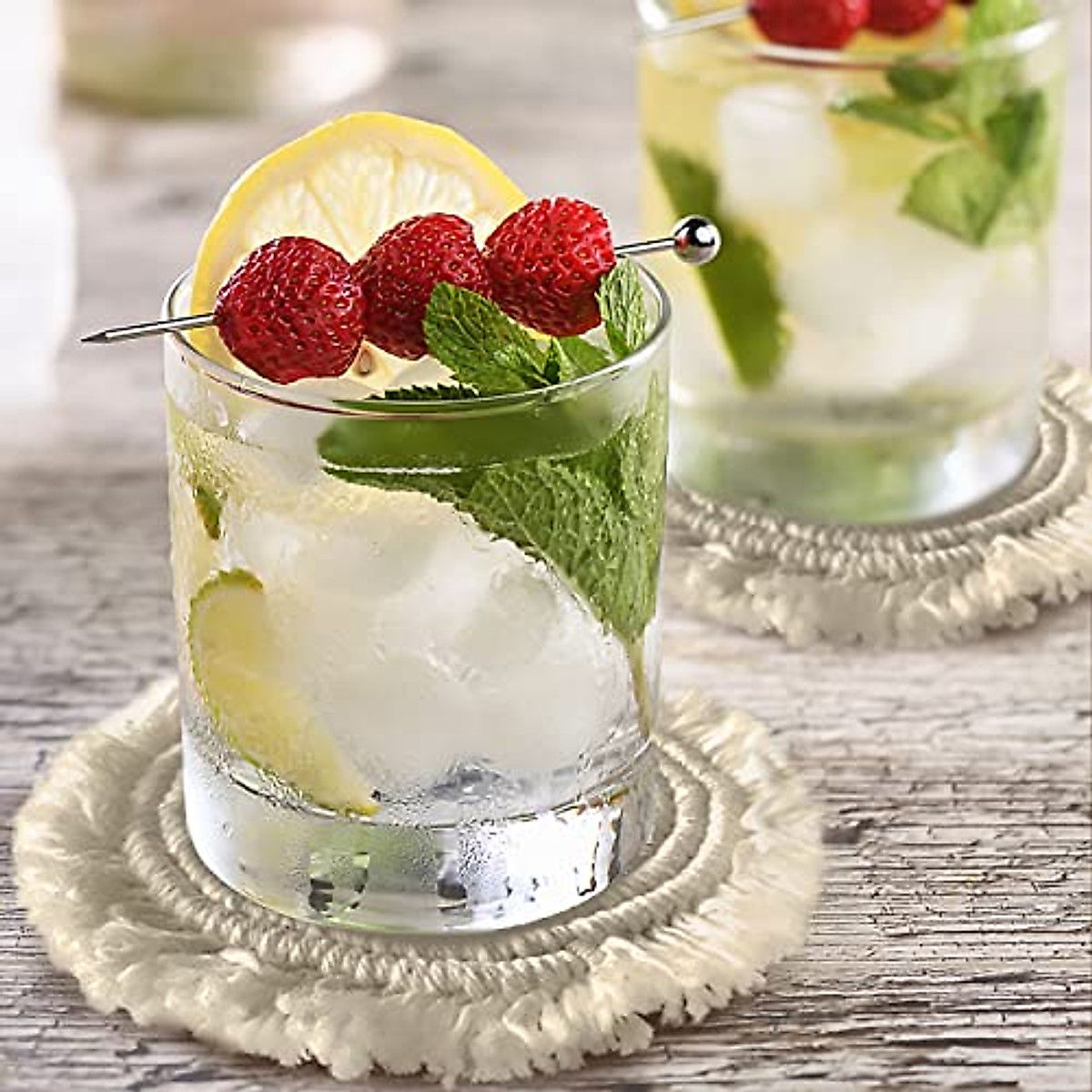 Macrame Coasters 4 Pack Boho Coasters Beige Absorbent Coasters Set for Wooden Table Protection Woven Handmade Housewarming Gift Presents for New Home