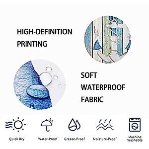 Dia Magico 4PCS Blue White Anchor Shower Curtain Set, Green Teal Wooden Barn Door Coastal Beach Ocean Rustic Nautical Bathroom Decor, Waterproof Fabric Shower Curtain, Non-Slip Bath Mat Toilet Rug