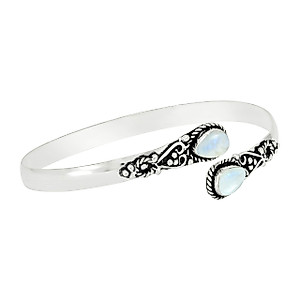3.05 Cts Moonstone Bangle For Women Silver Overlay Handmade Vintage Boho Style Jewelry Mother'S Day Gifts For Mom Wife