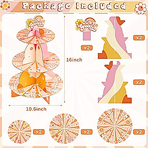 3 Tier Cupcake Stand 13.5Inch Cardboard Two Groovy Cupcake Stand Birthday Cupcake Tower Mini Dessert Stand for Girls Pink and Gold Birthday Baby Shower Party Supplies(1)