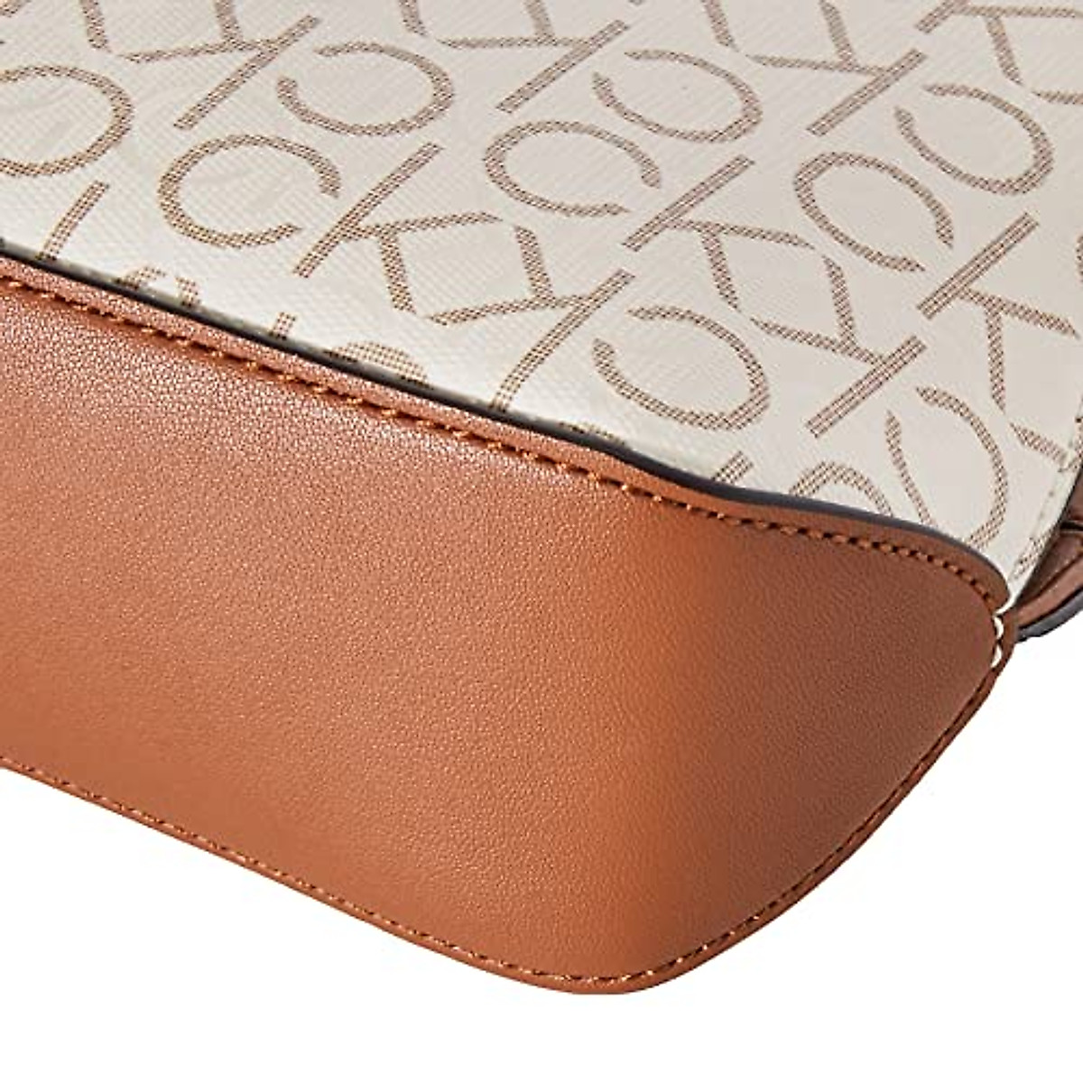 Calvin Klein Lucy Triple Compartment Crossbody, Vanilla/Khaki/Caramel Embossed