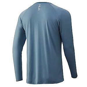 HUK Men's Standard Waypoint Long Sleeve Performance T-Shirt +50 UPF, Silver Blue, Small