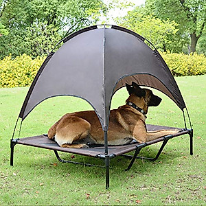 Heeyoo 48 Inches Extra Large Elevated Dog Bed with Canopy, Portable Indoor Outdoor Pet Cot with Removable Canopy Shade Tent for Dogs and Cats, Brown