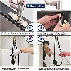 BURUWO Brass Kitchen Faucet with 3 Modes Sprayer, Single Handle 1 or 3 Hole Modern Kitchen Faucet Brushed Nickel, Pull Down Kitchen Sink Faucet for Farmhouse rv Bar Laundry