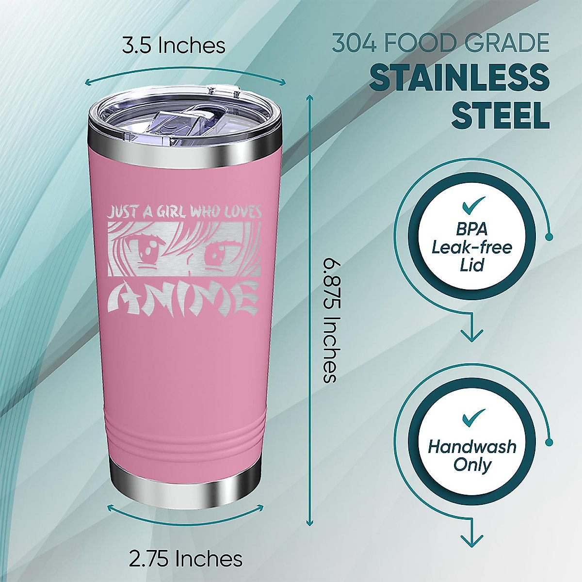 shop4ever ust A Girl Who Loves Anime Insulated Tumbler 20 oz. with Lid, Stainless Steel Cups Travel Coffee Mug Anime Fans Anime Lovers Birthday Gift (Light Pink)