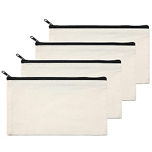 SEPGLITTER 4PCS Blank DIY Craft Bag Canvas Pouch Zipper Pen Pencil Case Cotton Invoice Pouch Bulk Cosmetic Bags for Makeup Travel Toiletry Storage 8.3 × 4.7 Inch（White）