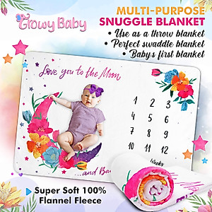 GROWY BABY Milestone Blanket for Baby Girl Gifts - Nursery Decor Baby Monthly Milestone Blanket Girl - Newborn Baby Shower Flannel Fleece Girl Milestone Blanket - 60"x40"