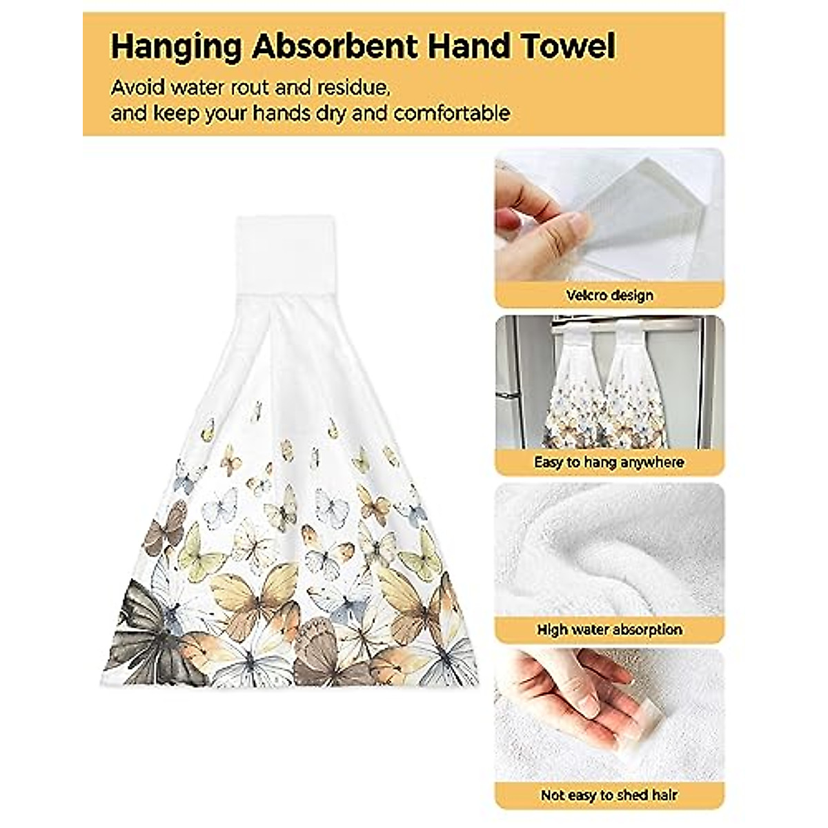 Big buy store Hanging Kitchen Towels Butterfly Floral Bathroom Hand Towels with Hanging Loop Country Style Ombre Butterfly Soft Absorbent Drying Dish Tie Towels for Kitchen Toilet Tabletop Home Decor