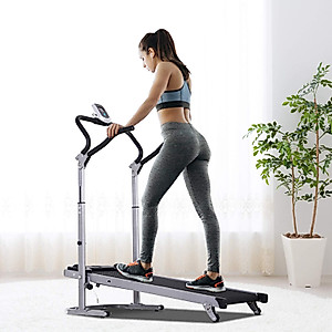 Soozier 2-in-1 Folding Walking Manual Treadmill Machine Sit Up Bench Running with LCD Screen Home Exercise Fitness