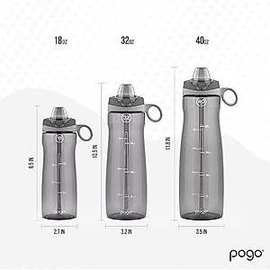 Pogo BPA-Free Tritan Plastic Water Bottle with Soft Straw Lid, 18 Oz, Grey
