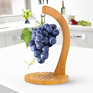 Casabene Bamboo Banana Hanger, Banana Stand, Banana Holder with Stainless Steel Hanging Hook for Kitchen Countertop to Keep Bananas and Fruit Fresh