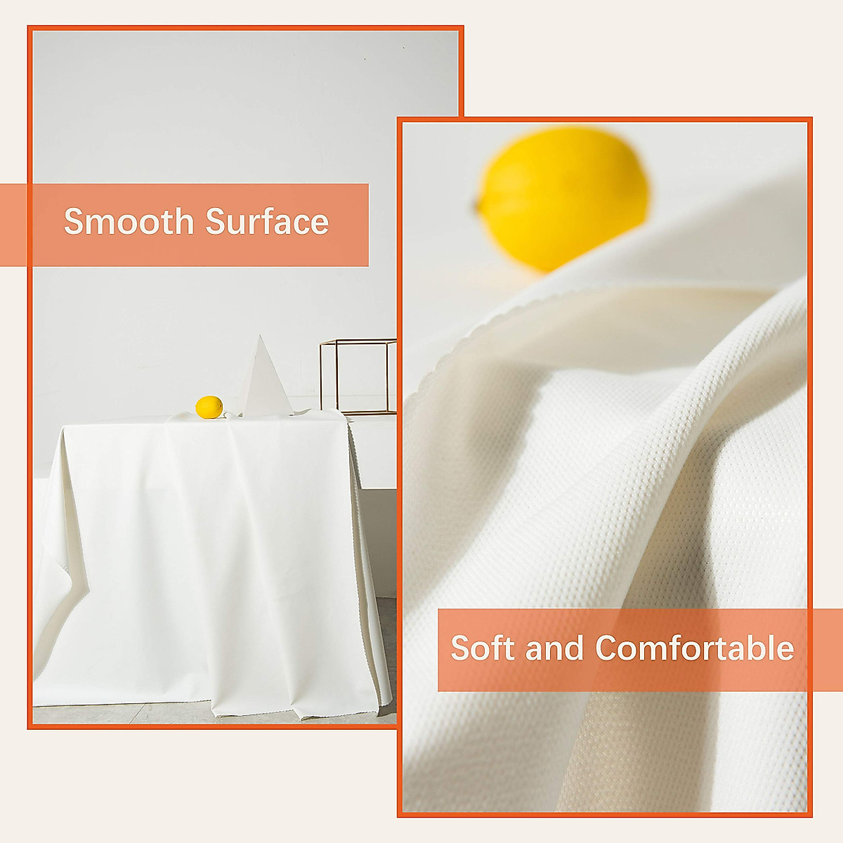 Hosonson 100% Waterproof Vinyl PU Square Heavy Duty Table Cloth with Smooth Surface - Soft Hand-Feeling Decoration Tablecloth - Reusable Wipable Oilproof Table Cover for Kitchen (54x54 Inch, White)