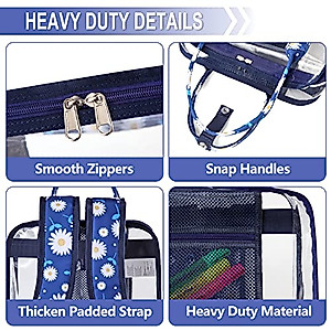 VASCHY Clear backpack for Women, Heavy Duty Transparent See Through Stadium Approved Square Backpack for Teen Girls Bookbag Schoolbag Daisy