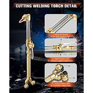 Gas Welding Cutting Kit Oxygen Acetylene Torch Portable Tool Set Oxy Brazing Welder Kit Professional Precision Instrument with Two Hose, Tips, Goggles, Blue Carrying Case