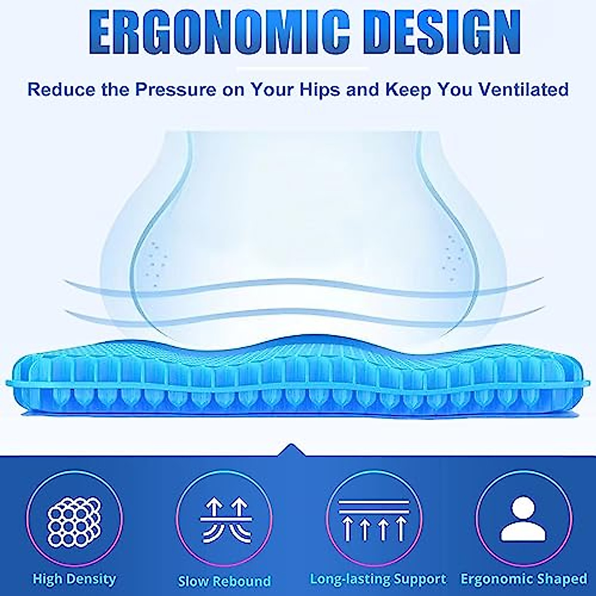 Gel Seat Cushion - Non-Slip Egg Seat Cushion Chair Pads - Office Chair Car Seat Cushion for Sciatica & Back Pain Relief - Coccyx Cushion for Home, Wheelchair, Computer, Desk Chair, Truck