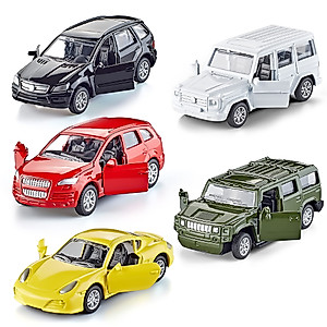 KIDAMI Die Cast Metal Toy Cars Set of 5, Openable Doors Pull Back Car Gift Pack for Kids (Private car)