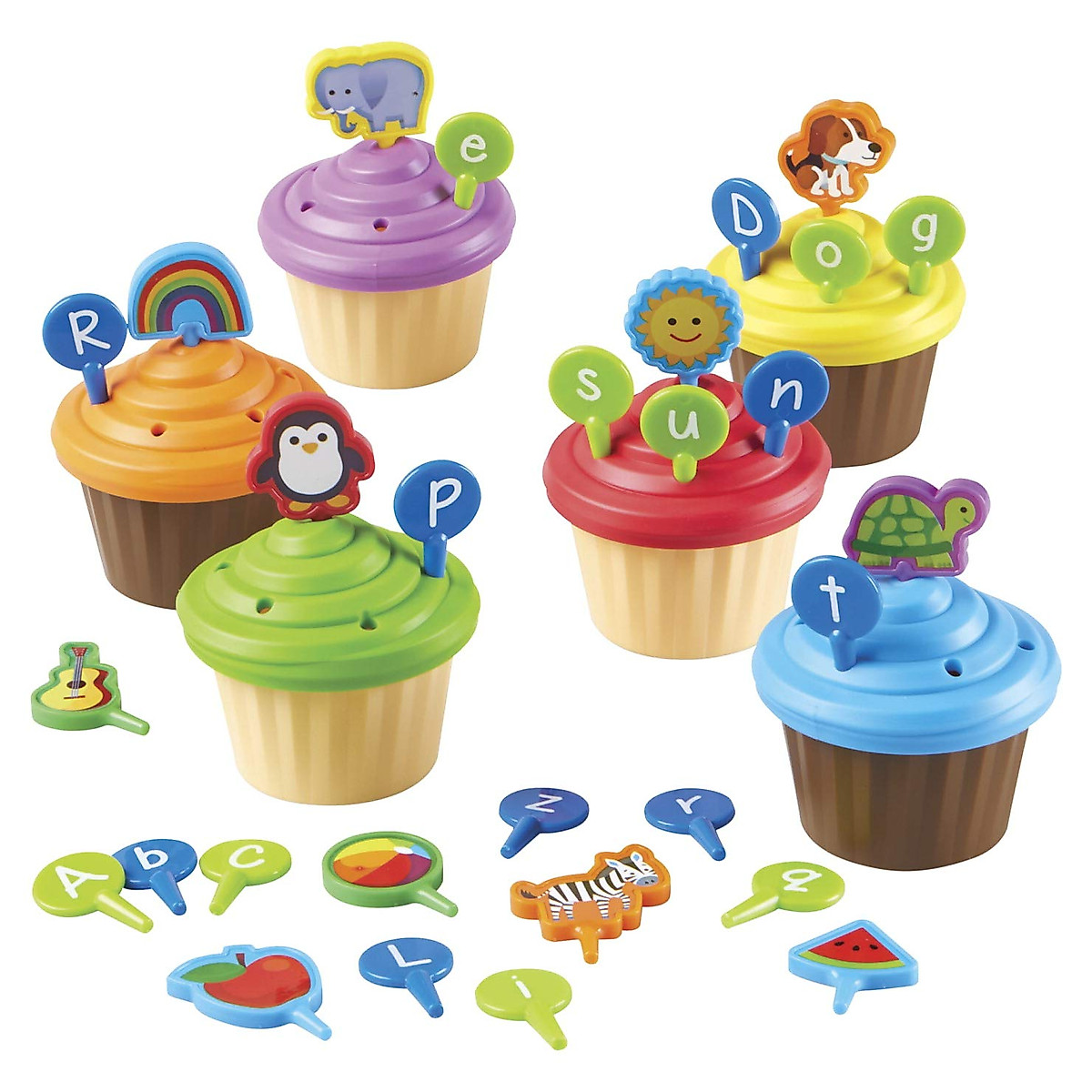Learning Resources ABC Cupcake Party Toppers, Develops Language Skills, Early Alphabet Learning, Pretend Play Food, Vocabulary Toy, 64 pieces, Ages 3+