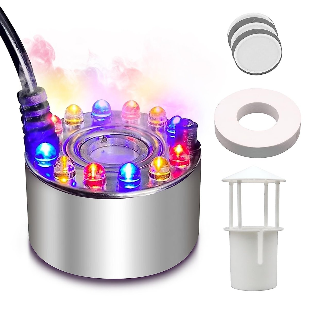 Halloween Mist Maker, Halloween LED Ultrasonic Mister Fogger with Light Witch Cauldron Diffuser Fog Machine Atomizer Bowl Terrarium High Output Humidifier Water Vaporizer with Splash Guard Float Disc