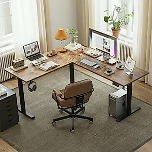 Agilestic L Shaped Standing Desk Adjustable Height, Electric Corner Standing Desk, 63 x 55 inch Sit Stand Computer Table with Splice Board, Rustic Brown