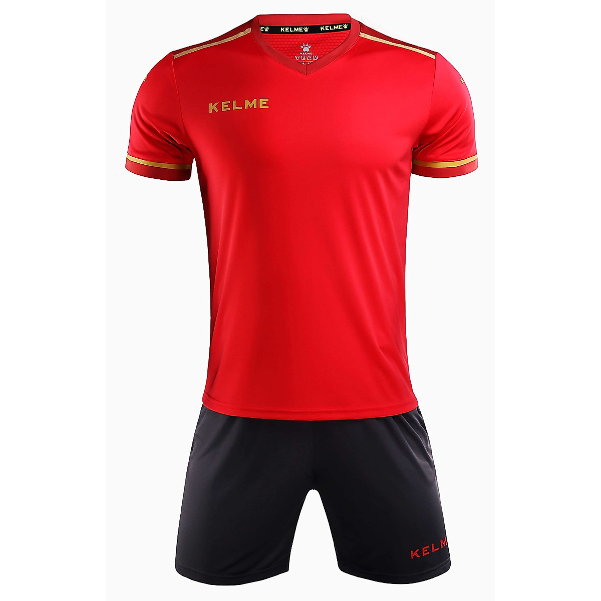 KELME Soccer Jersey Uniform Set Kids Adults Boys Girls - Soccer Jersey and Shorts Athletic Sport Team Youth Football Jersey (Red/Dark Gray, Small)