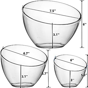 Lyellfe 3 Pack Angled Plastic Bowls, Clear Salad Serving Bowls, Thick Acrylic Candy Bowls for Parties in Assorted Sizes, Snack Bowl for Pasta, Candy, Chips, Fruit, Prep