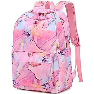 School Backpack for Teen Girls Bookbags Elementary High School Marble Laptop Bags Women Travel Daypacks (Marble Pink)
